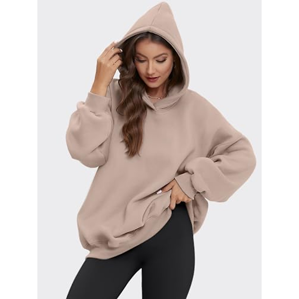 ATHMILE Fall Outfits for Women 2023 Hoodies Oversized Sweatshirt Sweaters Fleece Lined Plus Size Y2K Long Sleeve Tops Casual Fashion Coffee Grey