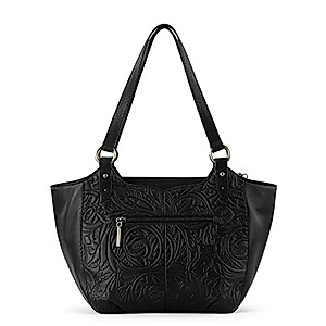 The Sak Womens Bolinas Leather Satchel, Black Leaf Embossed, One Size US