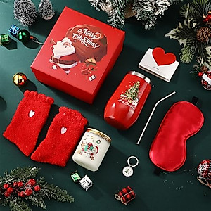 Tiangrid 7 Pieces Christmas Gifts for Women Xmas Basket Gift Boxes Coworkers Christmas Gifts Idea Thank You Gifts Scented Candles 16 oz Insulated Tumbler Gifts for Women,Mom Wife Sister Her