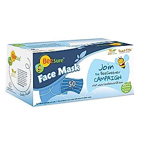 BeeSure BE2100Y Ear Loop Face Masks, Yellow (Pack of 50)