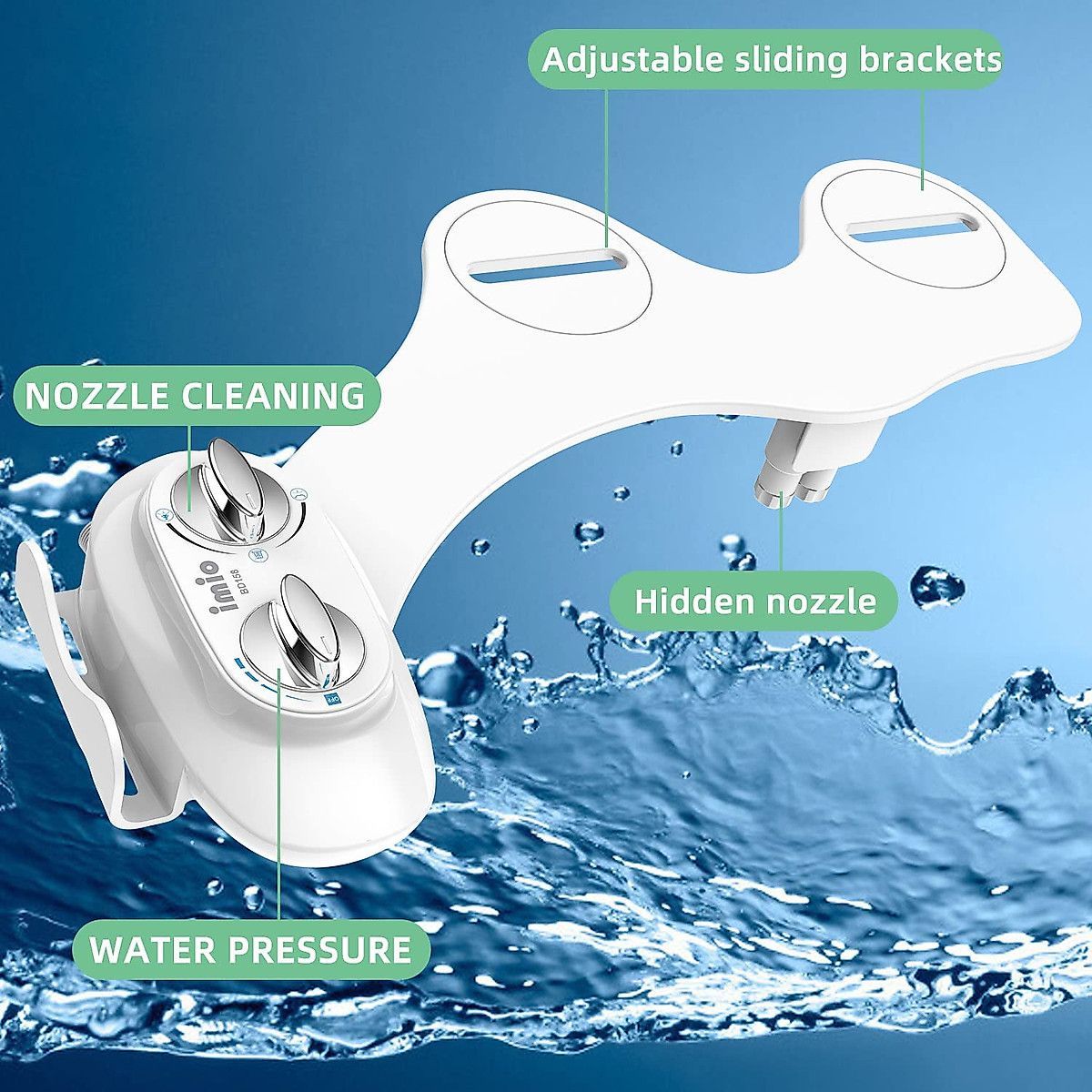 imio BD158 Non-Electric Bidet Attachment Adjustable Water Pressure and Self Cleaning Nozzle