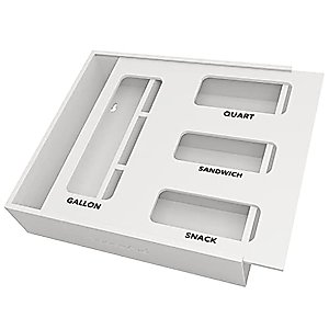 SpaceAid Bag Storage Organizer for Kitchen Drawer, Bamboo Organizer, Compatible with Gallon, Quart, Sandwich and Snack Variety Size Bag (1 Box 4 Slots), White