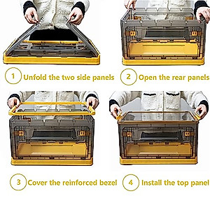 RAMGTW 52Qt/50L Stackable Folding Storage Box with Wheels and Lids - Closet Organizer- Stackable Toy Storage Box, Collapsible Plastic Bin with Handles and Clear Lids(Yellow)