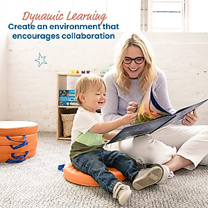 ECR4Kids SoftZone Floor Cushions with Handles, 2" Deluxe Foam, Round, Orange, (6-Pack)