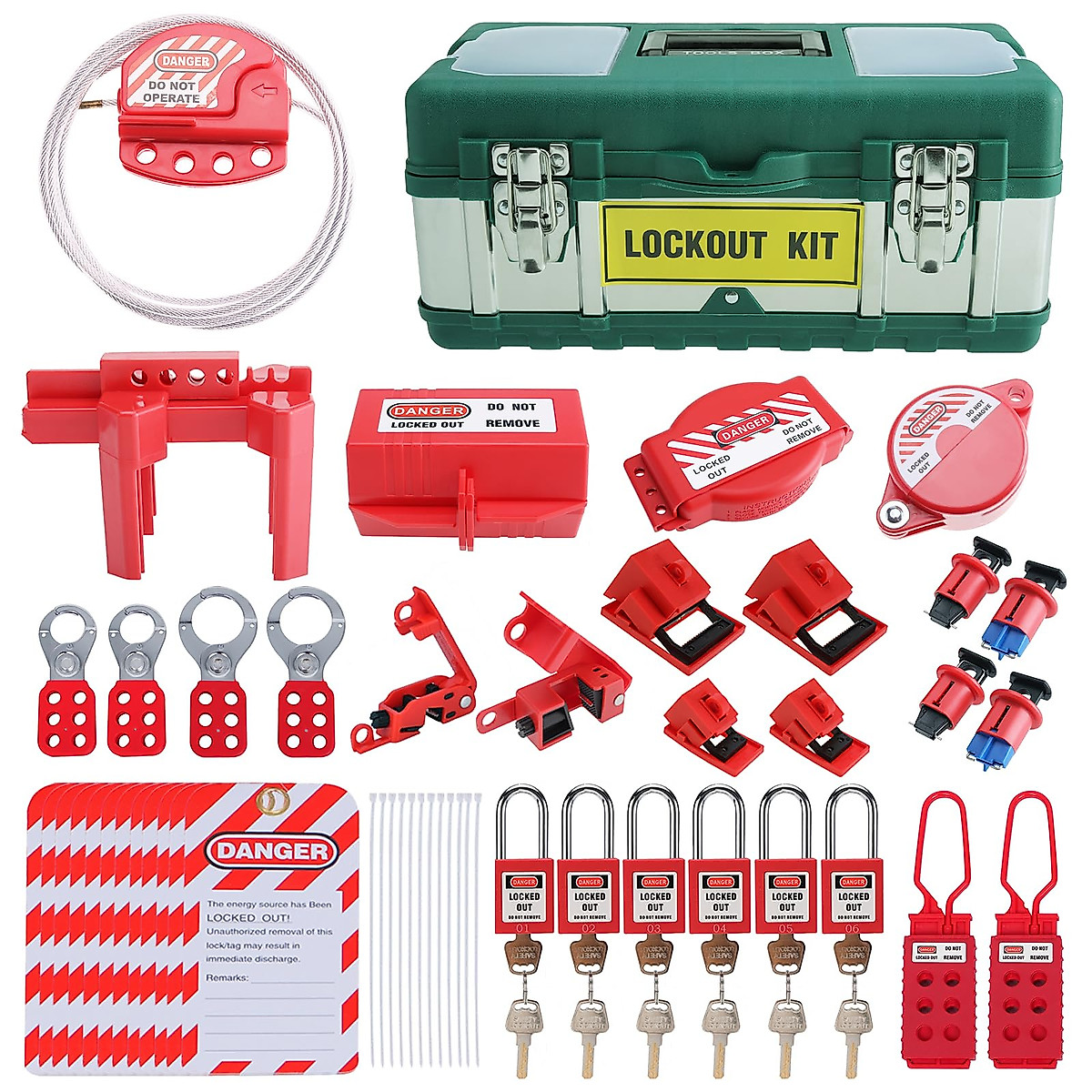 RealPlus Electrical Lockout Tagout Kit - Safety Padlocks, Gate Valve Lock, Ball Valve Lockout Device, Circuit Breaker Lockout, Hasp, Plug Lock, Cable Lockout, Loto Tags Set