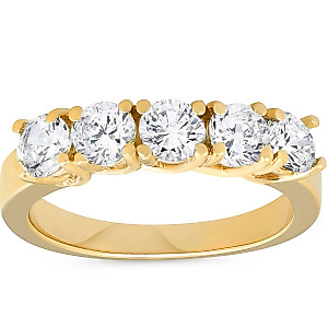 P3 POMPEII3 14k Yellow Gold 1 1/2 Ct T.W. Round-Cut Natural Diamond Wedding Ring Five Stone Anniversary Women's Stackable Band