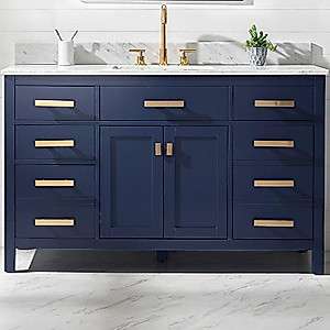 LUCA Kitchen & Bath LC54PBW Tuscan 54" Single Bathroom Vanity Set in Midnight Blue with Carrara Marble Top and Sink