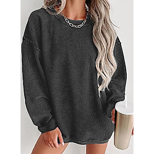Womens Crewneck Sweatshirt Casual Oversized Corduroy Corded Sweatshirt Winter Long Sleeve Comfy Pullover Top(DGR,M)