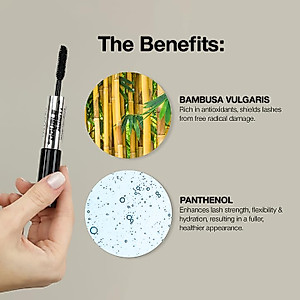 Palladio Double Agent Lash Extender Undercover Fiber Booster Mascara, dual lash system, increase eyelash length and volume, boost lashes for a bold dramatic look, voluminous makeup mascara, Jet Black