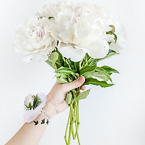 12 Pieces Wedding Elastic Pearl Wrist Corsage Bands DIY Flower Hand Stretch Bracelet for Wedding Prom Bride Handmade