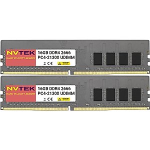 NVTEK 32GB (2X16GB) DDR4 2666MHZ PC4-21300 UDIMM 2Rx8 1.2V CL19 288-PIN Non-ECC Unbuffered Desktop PC Computer Memory