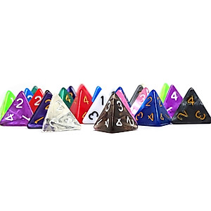 25 Count Assorted Pack of 4 Sided Dice - Multi Colored Assortment of D4 Polyhedral Dice
