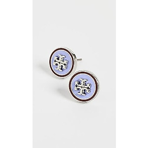 Tory Burch Women's Kira Enamel Circle-Stud Earrings, Tory Silver/Lavender/Chocolate, One Size
