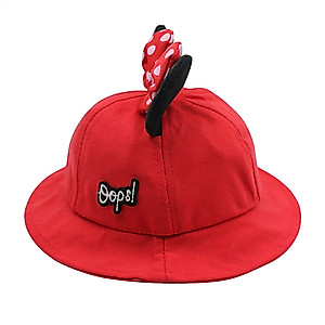 Wide Brim Sun Protection Hat Cute Mouse Ear Bucket Hat Camping Cap with Bow for Kids Toddler Red