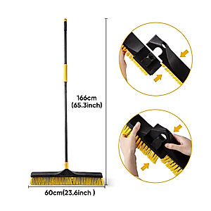 Yocada 24 inch Push Broom Brush Stiff Bristles Heavy-Duty Outdoor Commercial for Cleaning Bathroom Kitchen Patio Garage Deck Concrete Wood Stone Tile Floor 65.3inch Long Handle 2PCS