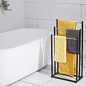 Towel Racks for Bathroom, Upgrade 3 Tier Stainless Steel Freestanding Towel Rack Stand for Bath Hand Towel, Next to Tub or Floor Shower Drying Holder, Blanket Rack, Chrome & Black, ALHAKIN