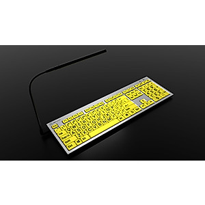 Logickeyboard 'Slimline' with Large Print • Black Letters on Yellow Keys • Made for Windows PC • Including LogicLight Lamp • p/n LKBU-LPRNTBY-AJPU-US