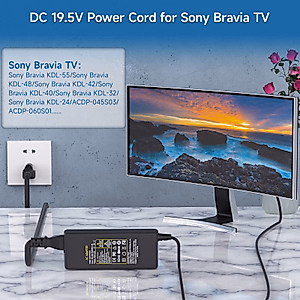 19.5V AC DC Adapter Charger for Sony Bravia TV W600B KDL-40R510C KDL-40W600B KDL-40W600D KDL-32W600D KDL55W650D KDL48W600B KDL-32W700B KDL-48R510C KDL-40S4100 KDL-40S4100 TV Power Supply Cord