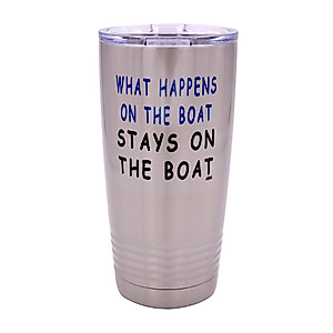 Rogue River Tactical Large Funny Fishing 20 Ounce Travel Tumbler Mug Cup w/Lid What Happens on The Boat Stays On The Boat Fishing Gift Fish