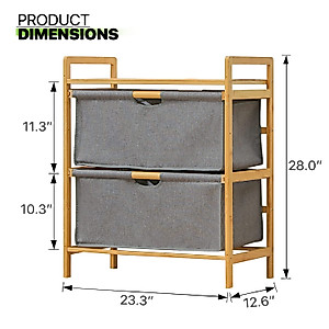 Magshion Storage Dresser with 2 Drawers, Bamboo Frame Fabric Storage Tower, End Side Table Nightstand with 2 Fabric Bins, Chest Storage Organizer for Bedroom, Living Room, Hallway