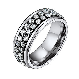 PROSTEEL Stainless Steel Spinning Pinky Ring Size 8 Cubic Zirconia Anxiety Chunky Ring Fidget For Women Men