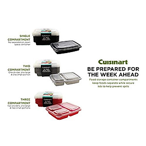 Cuisinart 1 Compartment Meal Prep Containers, 24 Piece, Set of 12 BPA Free Food Storage Containers with Lids-Reusable, Stackable Bento Box Containers-Microwave, Dishwasher, Freezer Safe-Black, 28.75oz