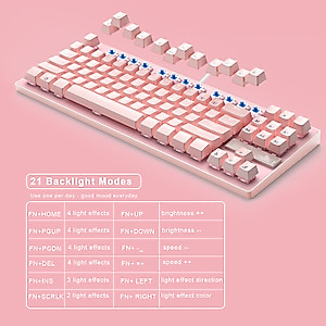 Anivia Mechanical Gaming Keyboard, MK1 Wired LED Backlit Keyboard with 87 Keys Compact Computer Keyboard for Mac PC Laptop, Cute Pink Keyboard - Blue Switches