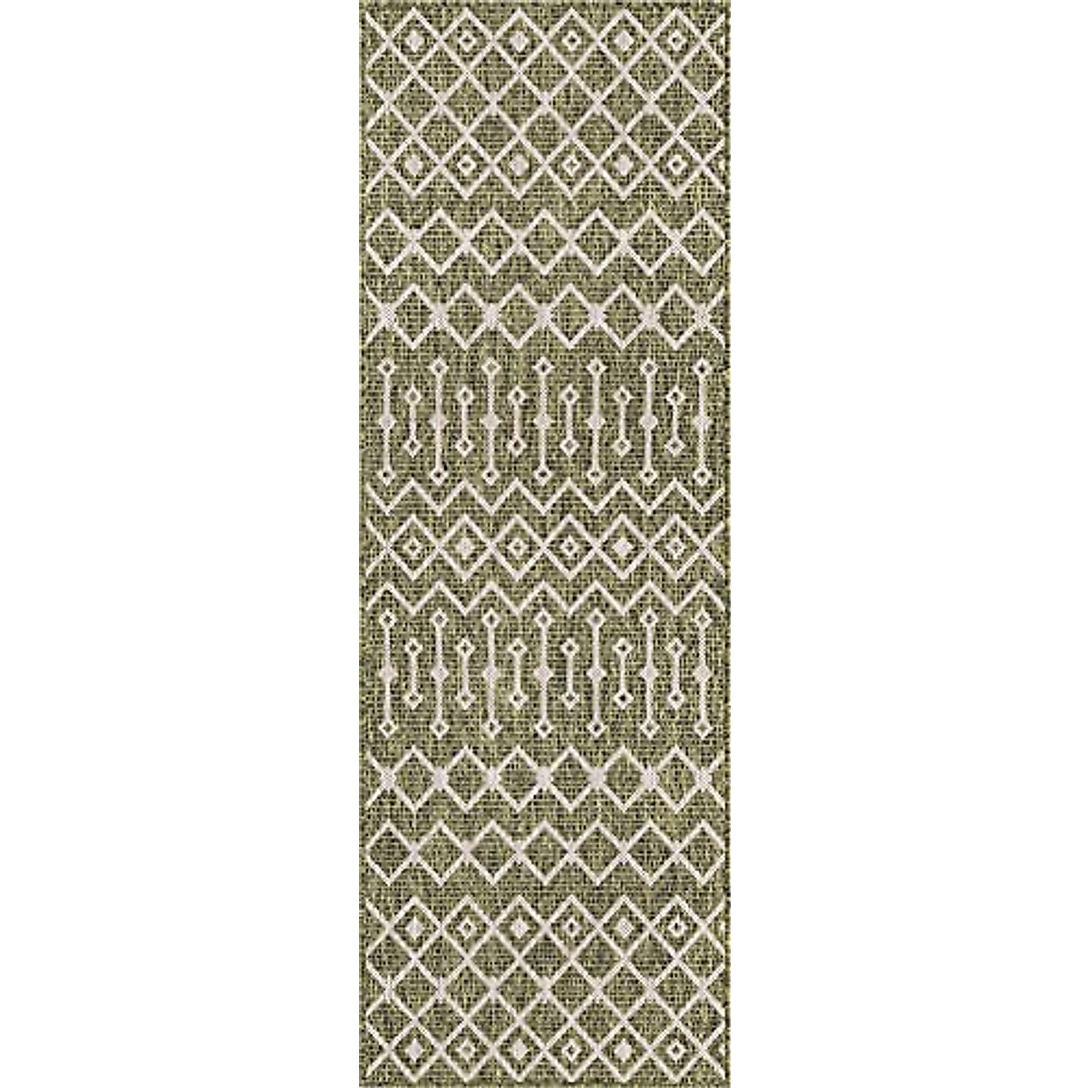 Unique Loom Outdoor Trellis Collection Area Rug - Tribal Trellis (2' x 8' Runner, Green/ Natural)