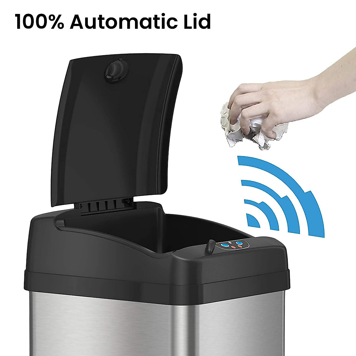 iTouchless Automatic 13 Gallon Touchless Sensor AbsorbX Odor Control System, Stainless Steel, Extra-Wide Lid Opening Kitchen Garbage Bin, Silver, Brushed Trash can