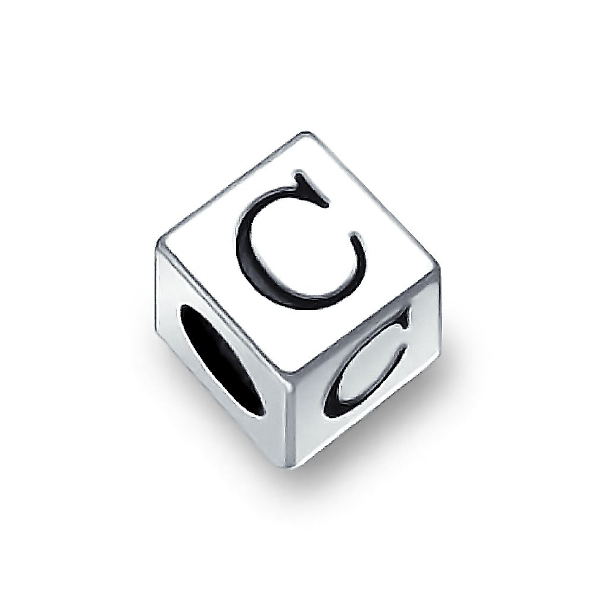 Block Letter C Alphabet Initial Charm Bead For Women For Teen .925 Sterling Silver For European Bracelet