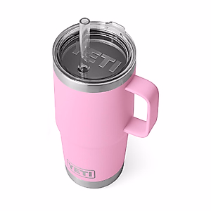 YETI Rambler 25 oz Tumbler with Handle and Straw Lid, Travel Mug Water Tumbler, Vacuum Insulated Cup with Handle, Stainless Steel, Power Pink