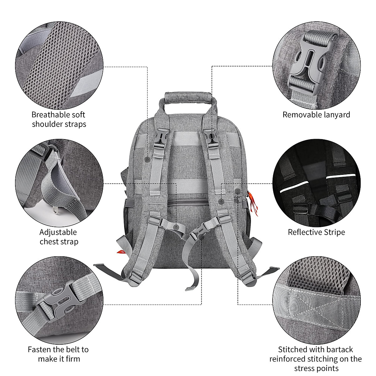 Homfu Diaper Bag Backpack with Changing Pad for Mommy Bags Grey Laptop Travel Backpacks Multifunction Dad Diaper Bag Waterproof Large Capacity Maternity Back Pack for Mom Boys Girls