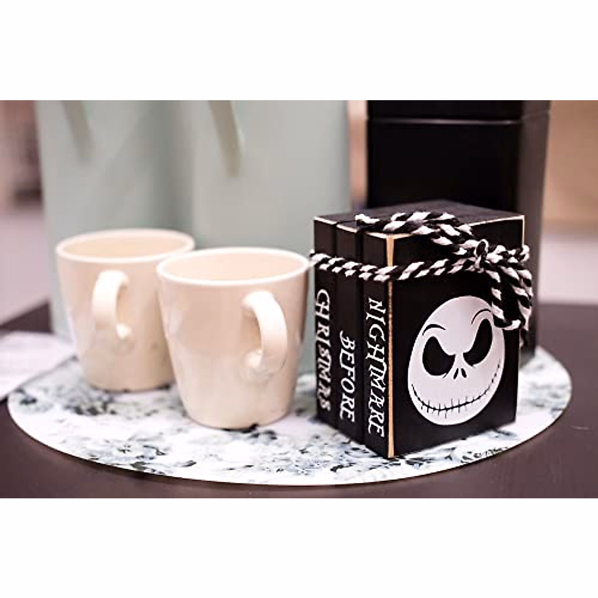 LIVDUCOT Mini Black Halloween Tiered Tray Decor Wood Decorative Book Stack-5x4x3" Rustic Farmhouse Fake Wooden Books for Home Table Decorations Nightmare Before Christmas & This is Halloween Sign