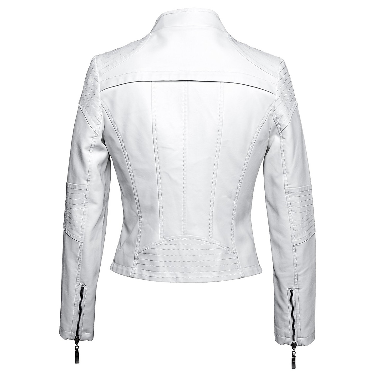 chouyatou Women's Fashion Tailored Zip-Up Faux Leather Quilted Racer Jacket (X-Large, White)