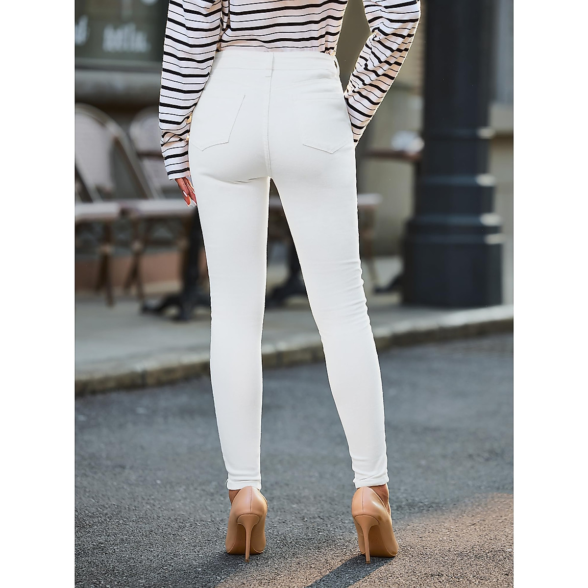 GRAPENT Womens Pants - Slim Fit Denim Leggings, Western Outfit, Skinny Jeans, Off White, XXL/22