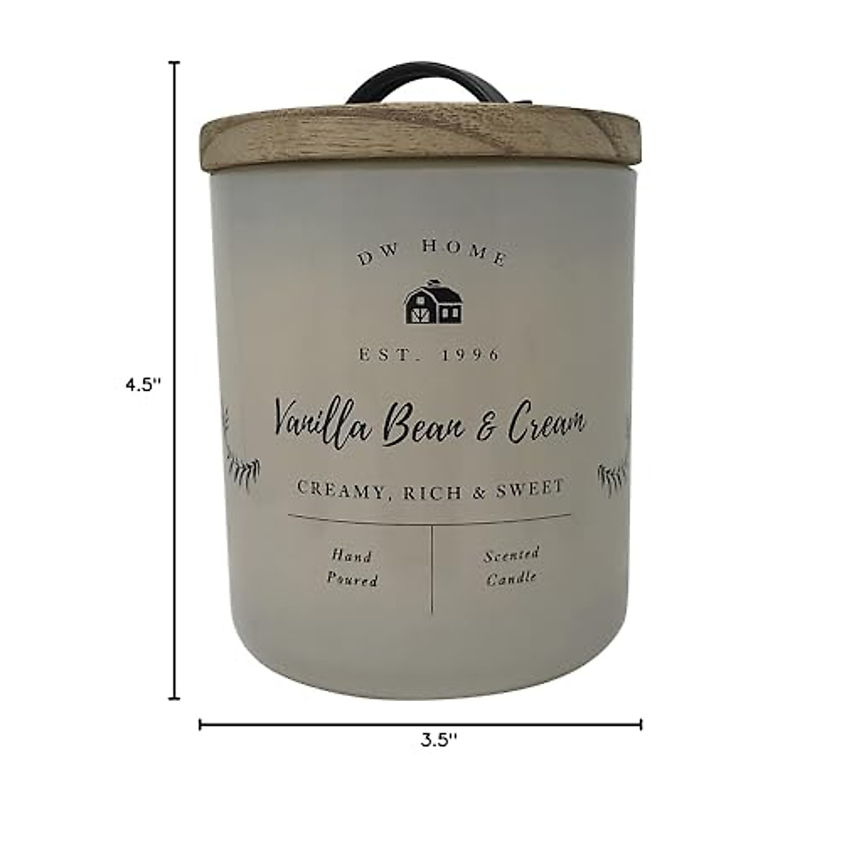 DW Home Farmhouse Series Hand Poured Richly Scented Single Wick Candle with Wood Lid, 9.3 oz (Vanilla Bean & Cream)