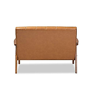 Baxton Studio Nikko Mid-century Modern Tan Faux Leather Upholstered and Walnut Brown finished Wood Loveseat