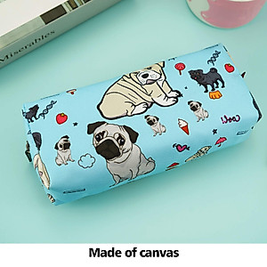 LParkin Cute Pug Dog Canvas Pencil Case Canvas Pen Bag Gadget Pouch Stationary Case Makeup Cosmetic Bag Box