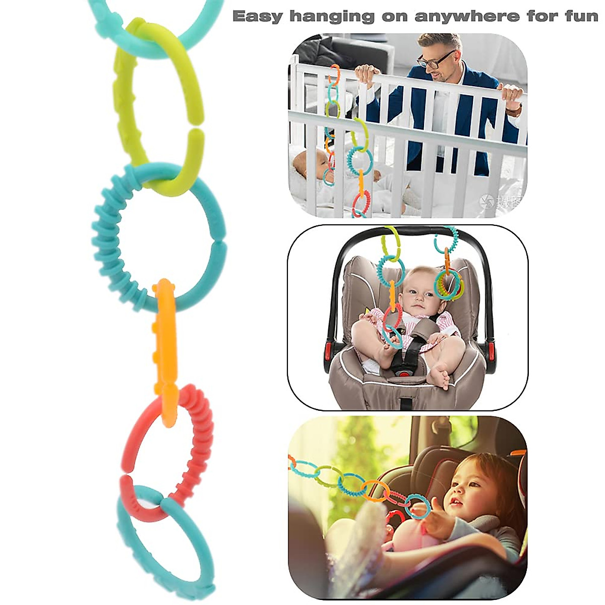 COLVWOFA 24 Pack Baby Rings Link Toys for Hanging Toys, Connecting Rings Toys for Infant Boy Girl, Early Learning Toys Car Seat and Stroller Travel Accessory Set with Storage Box