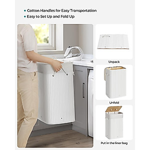 SONGMICS Foldable Laundry Hamper with Lid, 19 Gal. Bamboo Laundry Basket, Rectangular Storage Hamper with 3 Handles, 15.7 x 11.8 x 23.6 Inches, for Laundry Room, Bedroom, White ULCB010W01