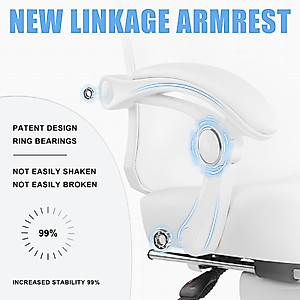 Misolant Ergonomic Office Chair with Footrest, Ergonomic Desk Chair with Adjustable 2D Lumbar Support, High Back Computer Chair with Adjustable Headrest, White Comfortable Leather Office Chairs