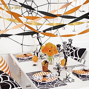 NICROHOME Thanksgiving Party Decorations, 8 Rolls Gold Orange Crepe Paper Streamers, Black Tassels Paper for Retro Parties, Birthday, Harvest Party Supplies, Fall Wedding Party Decorations