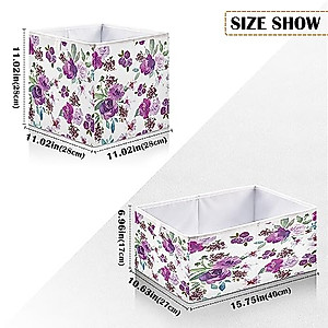 Kigai Purple Flowers Cube Storage Bins - 11x11x11 In Large Foldable Storage Basket Fabric Storage Baskes Organizer for Toys, Books, Shelves, Closet, Home Decor