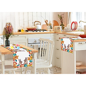 Flyart Easter Table Runner, Easter Decorations Table Runner Easter Bunny Easter Eggs Table Runners, Easter Decor Kitchen Dining Table Runner for Holiday Home Party Farmhouse Spring Decor (13x72 inch)