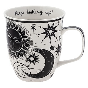 Karma Gifts 16 oz Black and White Boho Mug Celestial - Cute Coffee and Tea Mug - Ceramic Coffee Mugs for Women and Men