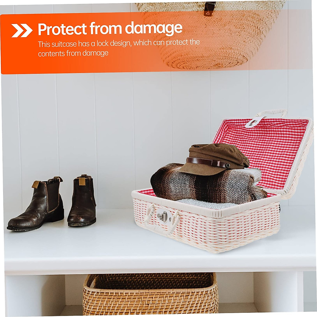 COLLBATH Rattan Suitcase Woven Baskets 1pc Seagrass Storage Baskets Wicker Storage Box Retro Handwoven Box Cosmetic Travel Plastic White Woven Box Bread Container Wicker Basket with Lid