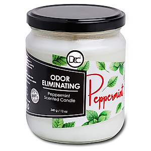 Peppermint Odor Eliminating Highly Fragranced Candle - Eliminates 95% of Pet, Smoke, Food, and Other Smells Quickly - Up to 80 Hour Burn time - 12 Ounce Premium Soy Blend