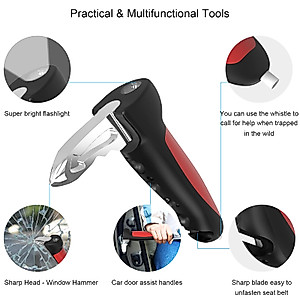 byojia 5 in 1 Vehicle Support Handles Elderly Portable Automotive Door Assist Handles Multifunction Car Handle for Elderly and Handicapped (Red-with Nylon Handle)