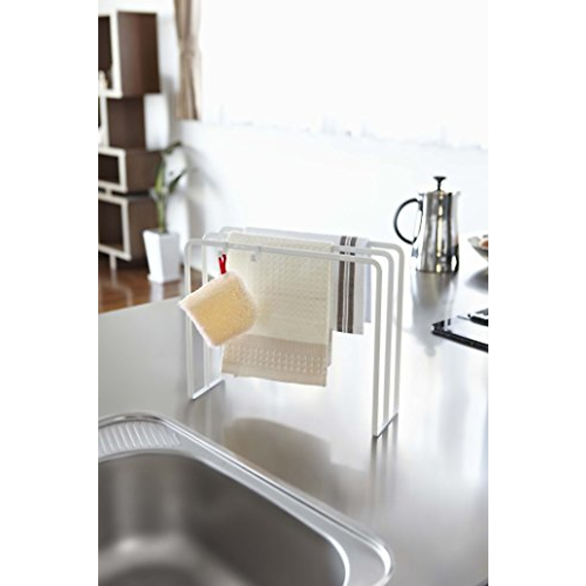 Yamazaki Dish Home Dishcloth Hanger | Steel | Towel Holder, One Size, White