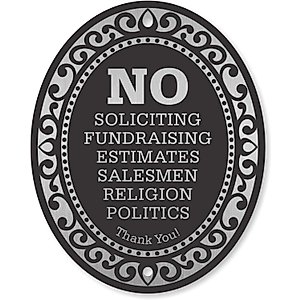 SmartSign Designer No Soliciting Sign for House - No Estimates, Salesmen, Thank You Sign for Door, Solid Aluminum, Adhesive Back, 4"x5" Small